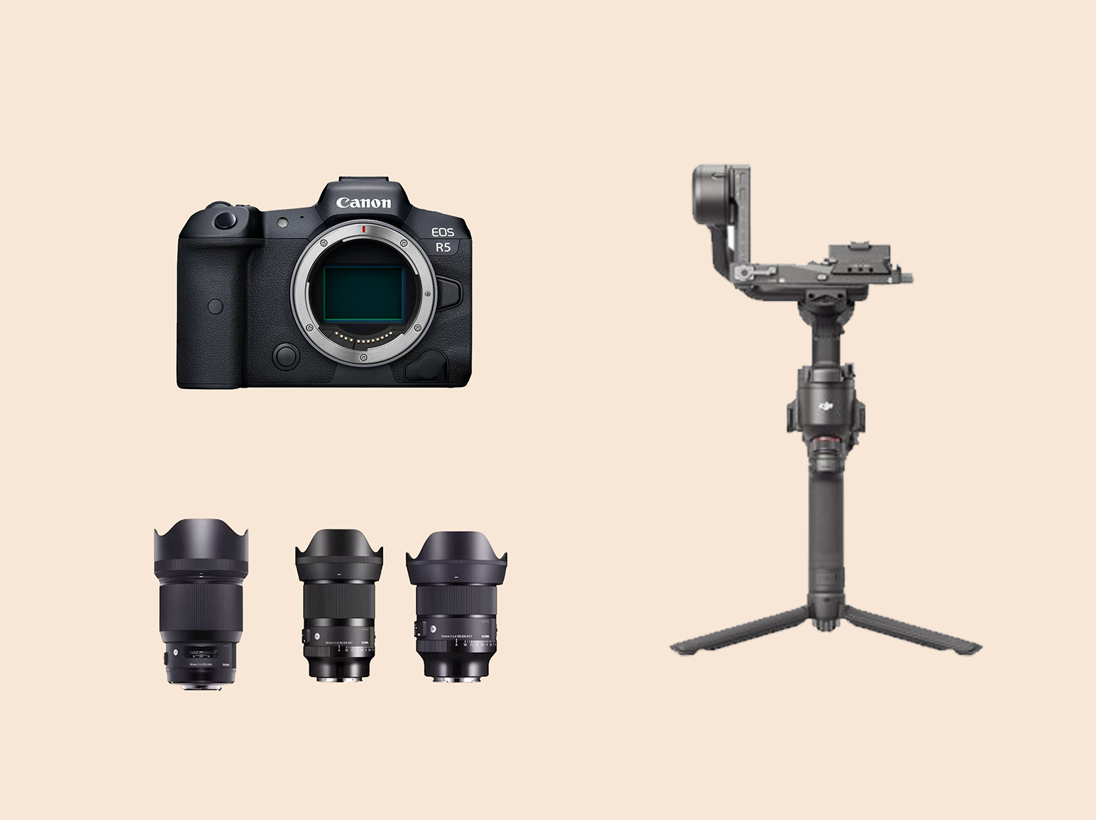 Rent Canon r5 + Sigma 3 lens set / DJI rs3 pro from MorpheusRentals.com ...