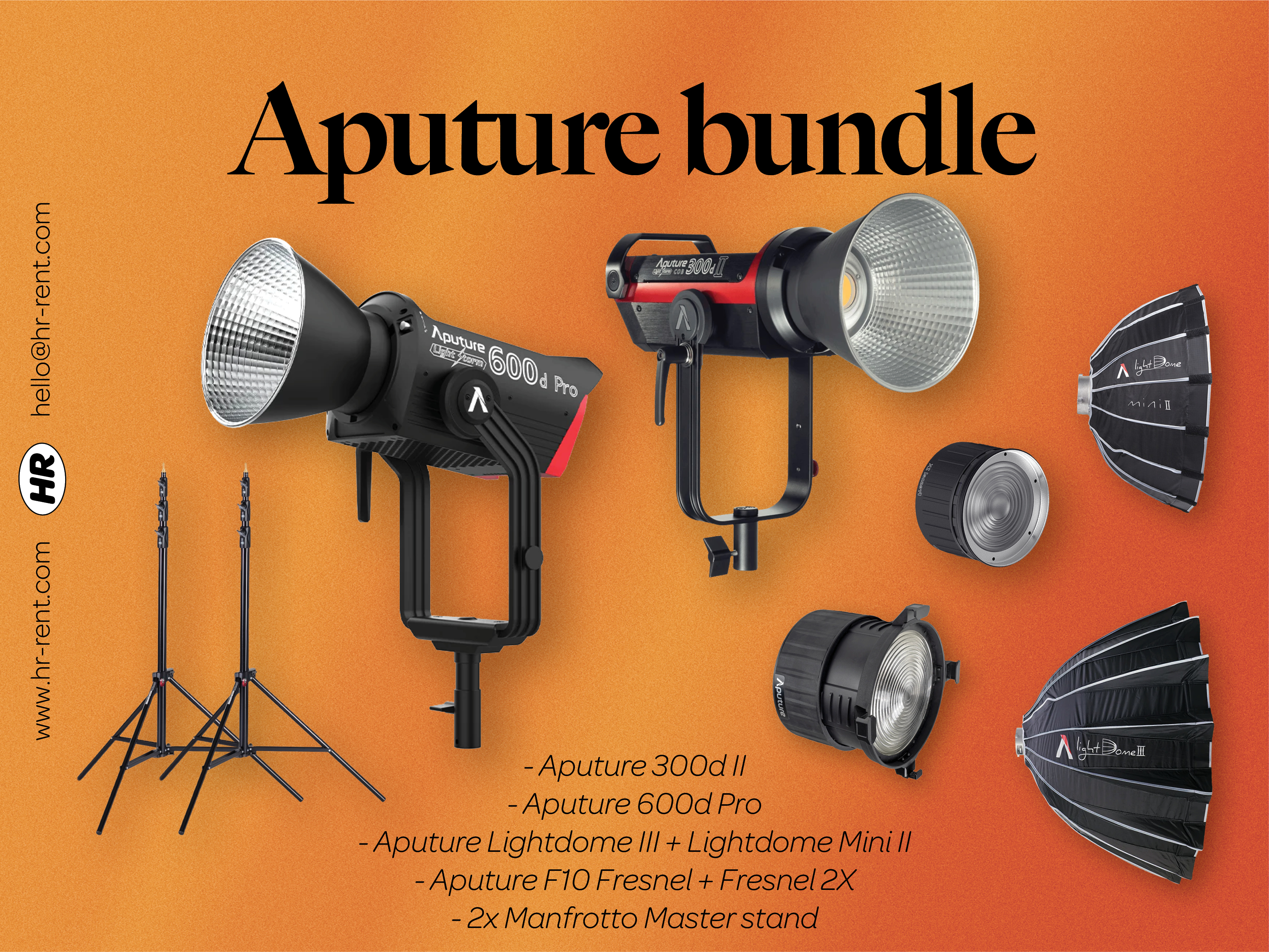 Rent Aputure 600d Pro + Aputure 300d II + Softboxes + Fresnels + Stands ...