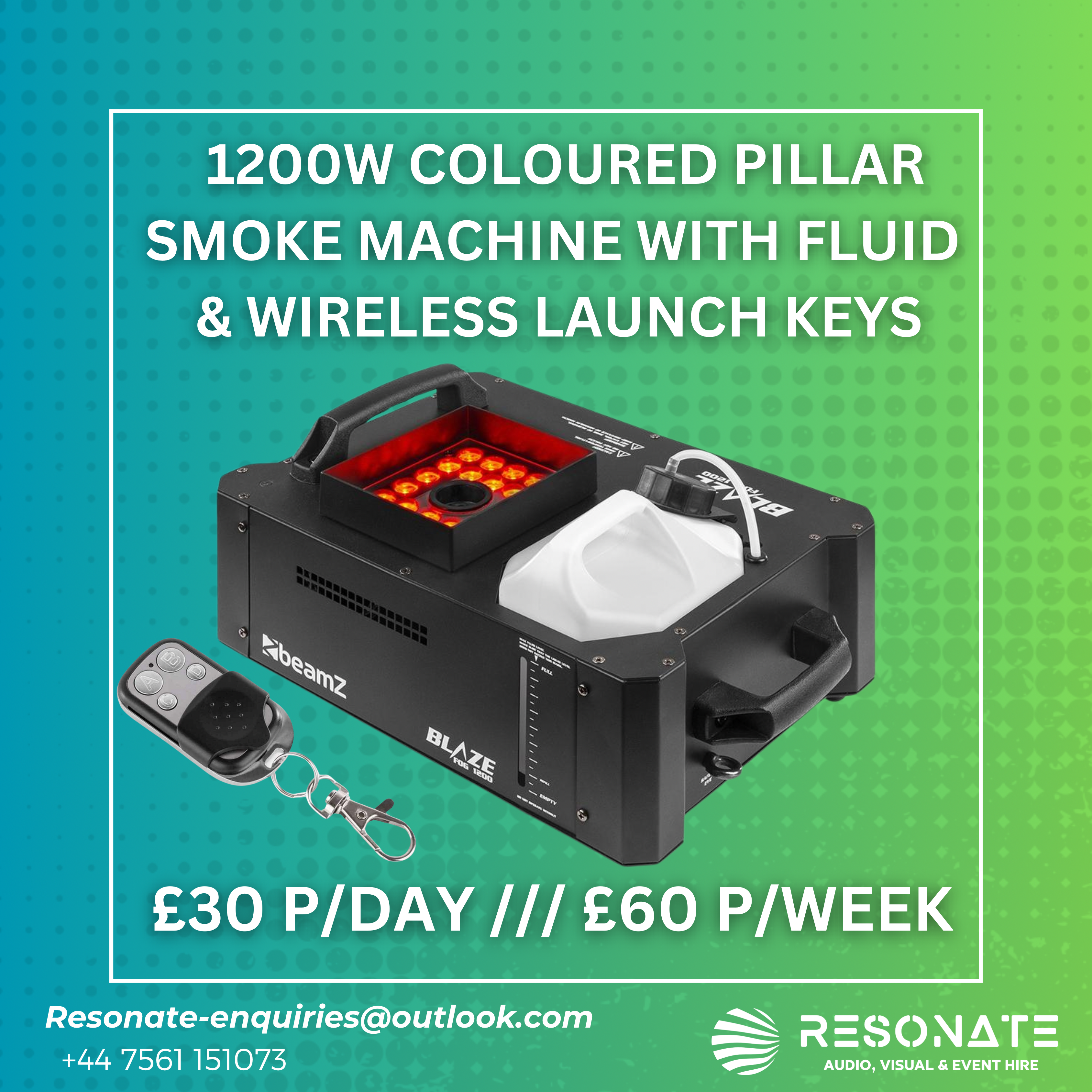 Rent BEAMZ 1200w SMOKE LIGHT PILLAR MACHINE WITH WIRELESS LAUNCH KEYS ...